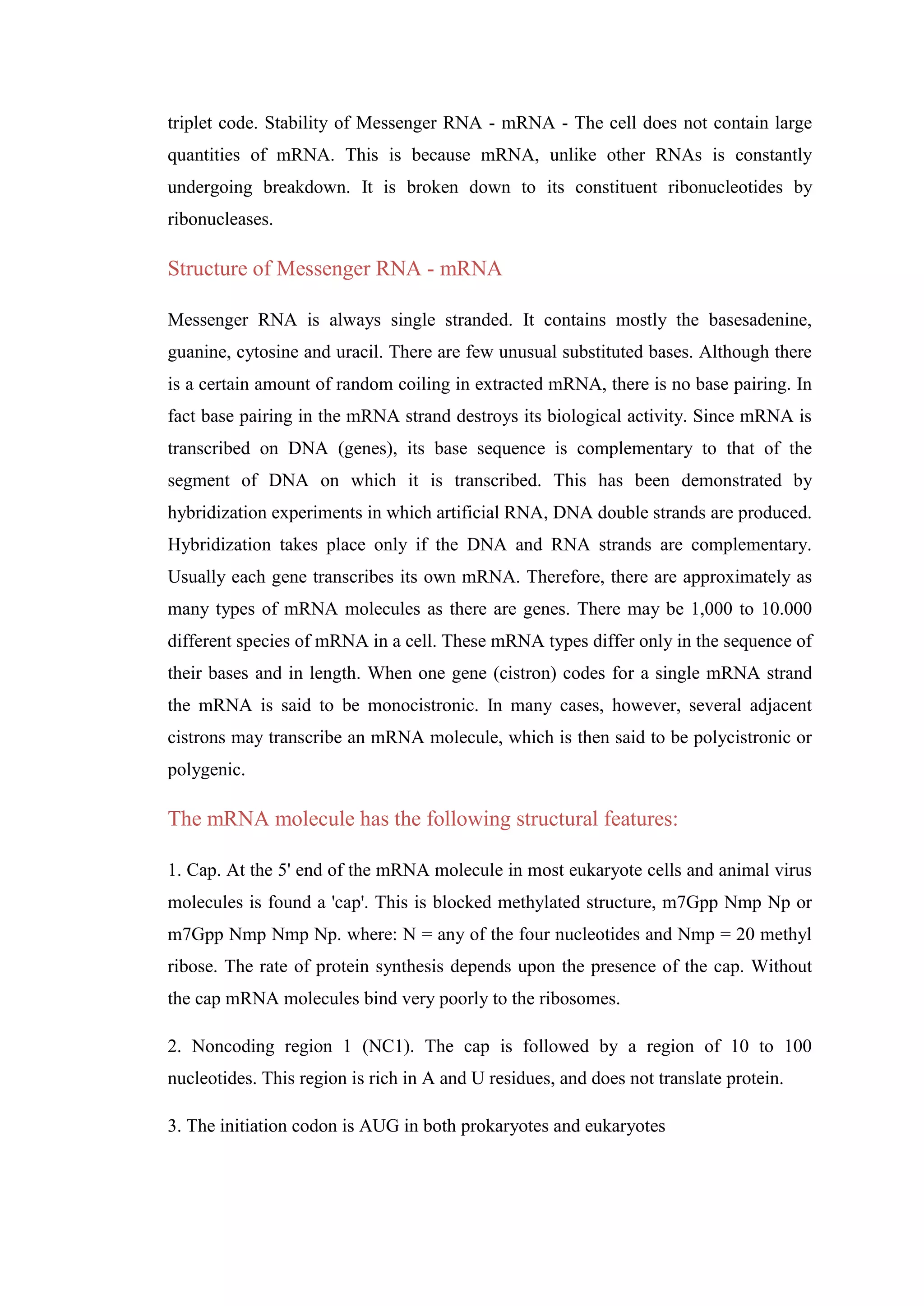 CHARACTERS AND TYPES OF RNA | PDF