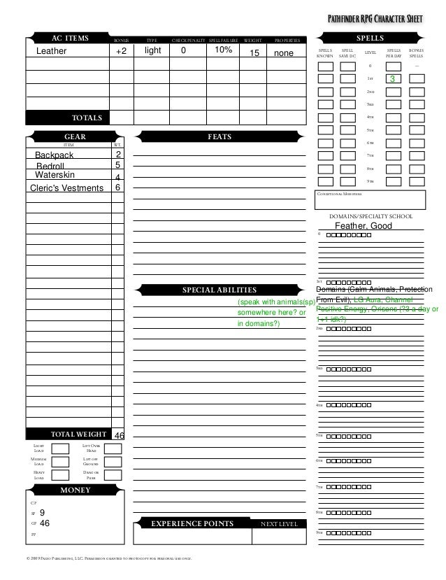 Character sheet