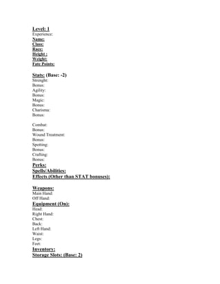 Character sheet template. | DOCX