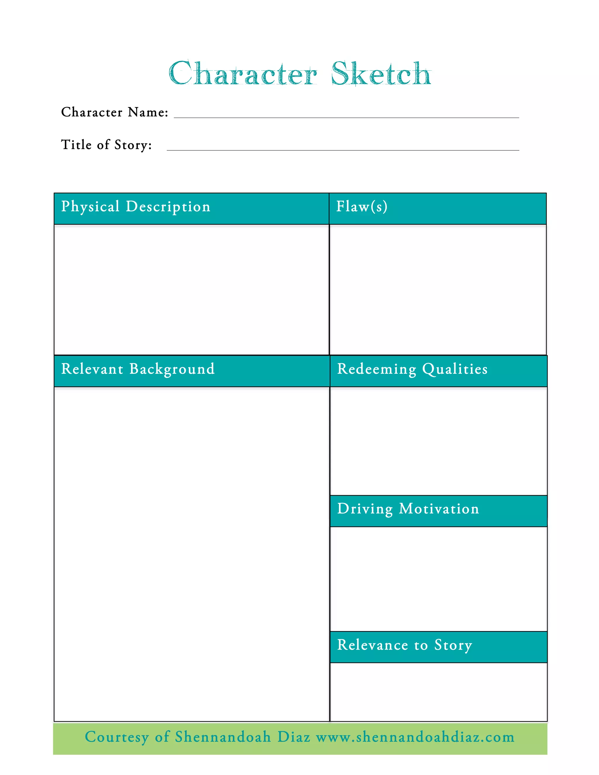 Character Sketch Template | PDF