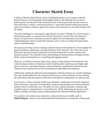 Character Sketch Essay. Character Analysis Essay Examples PDF ...