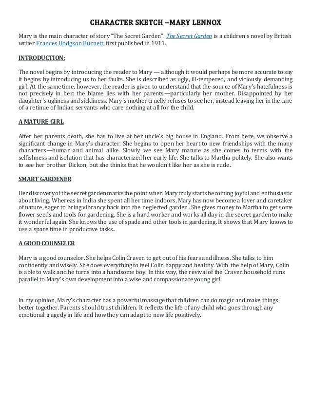 Character sketch of mary lennox | DOCX