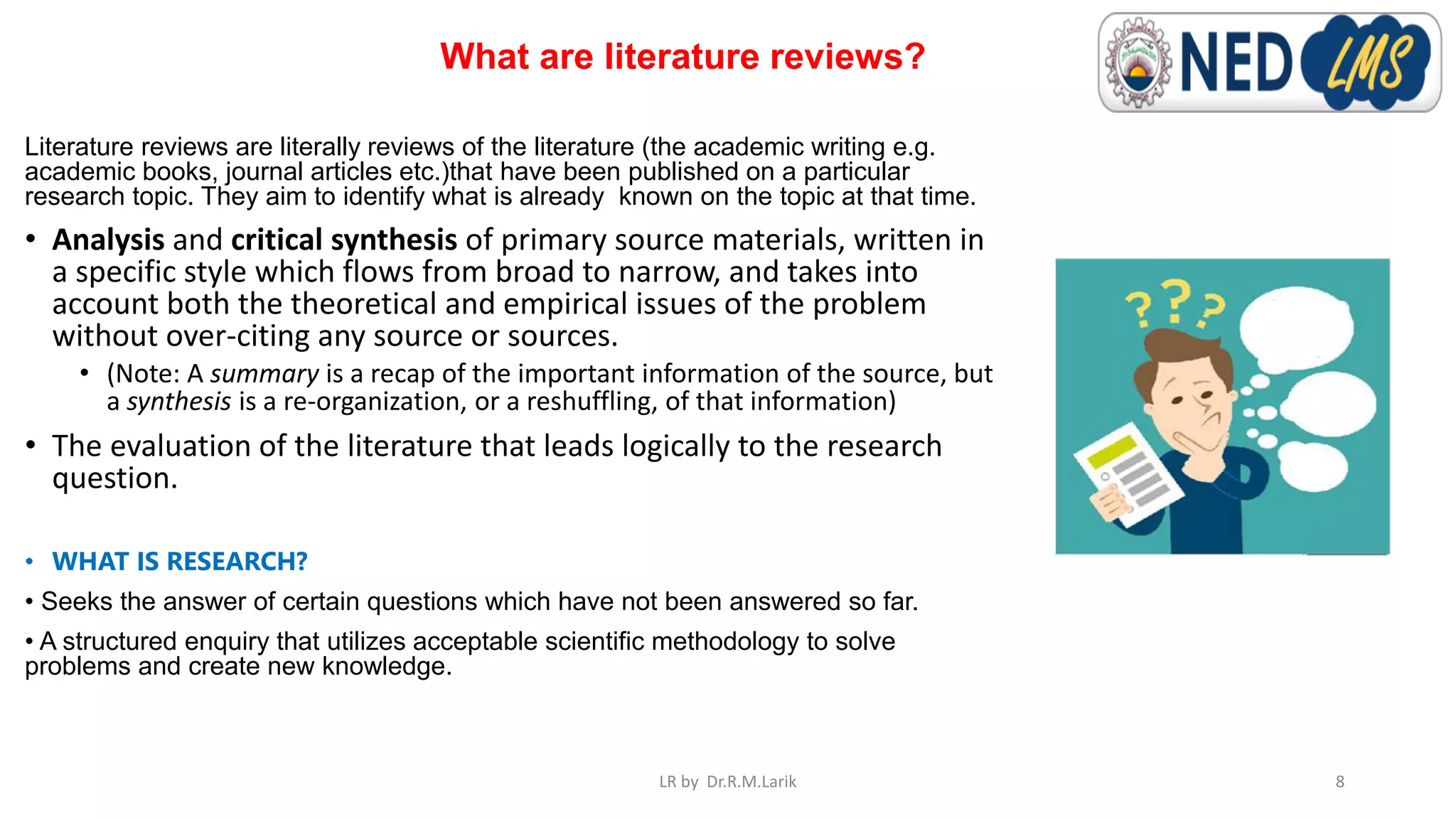Characterstics of a good Literature REview | PDF