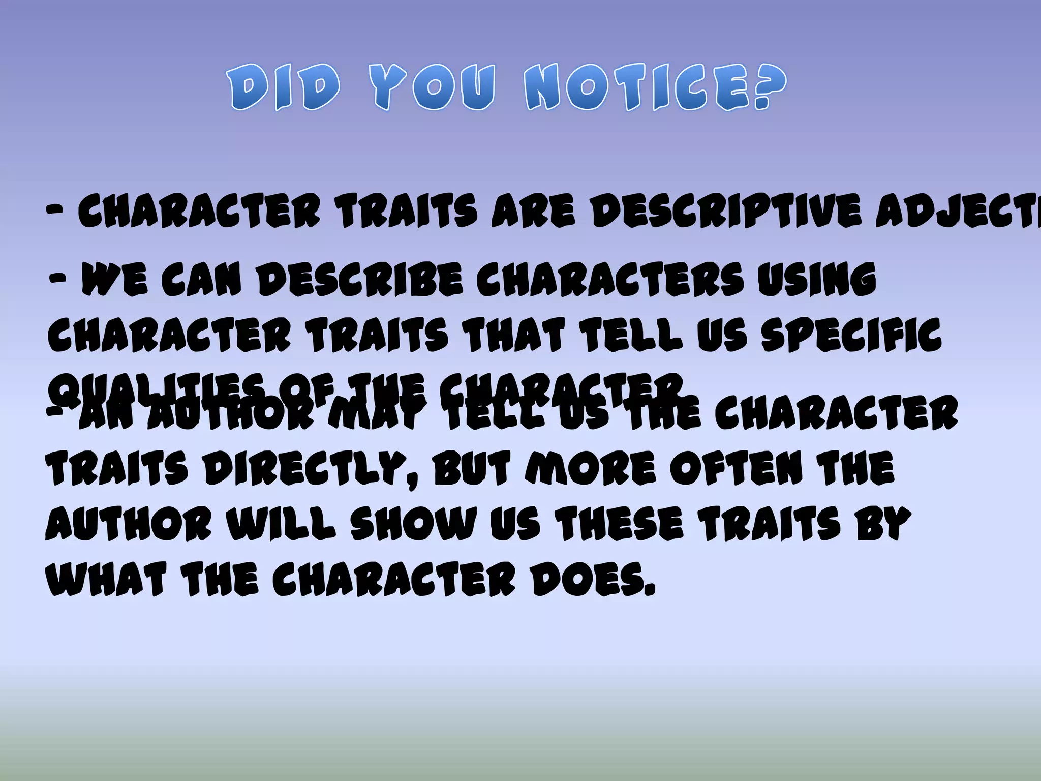 Characters Traits and Functions by Jamee Summers | PPTX