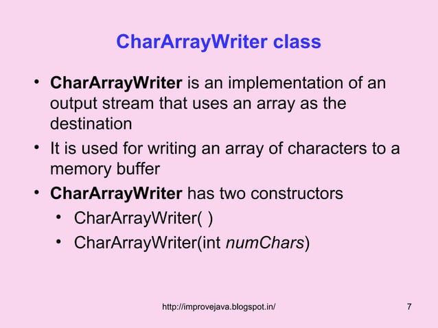 Character stream classes .52 | Programming Languages | Computing