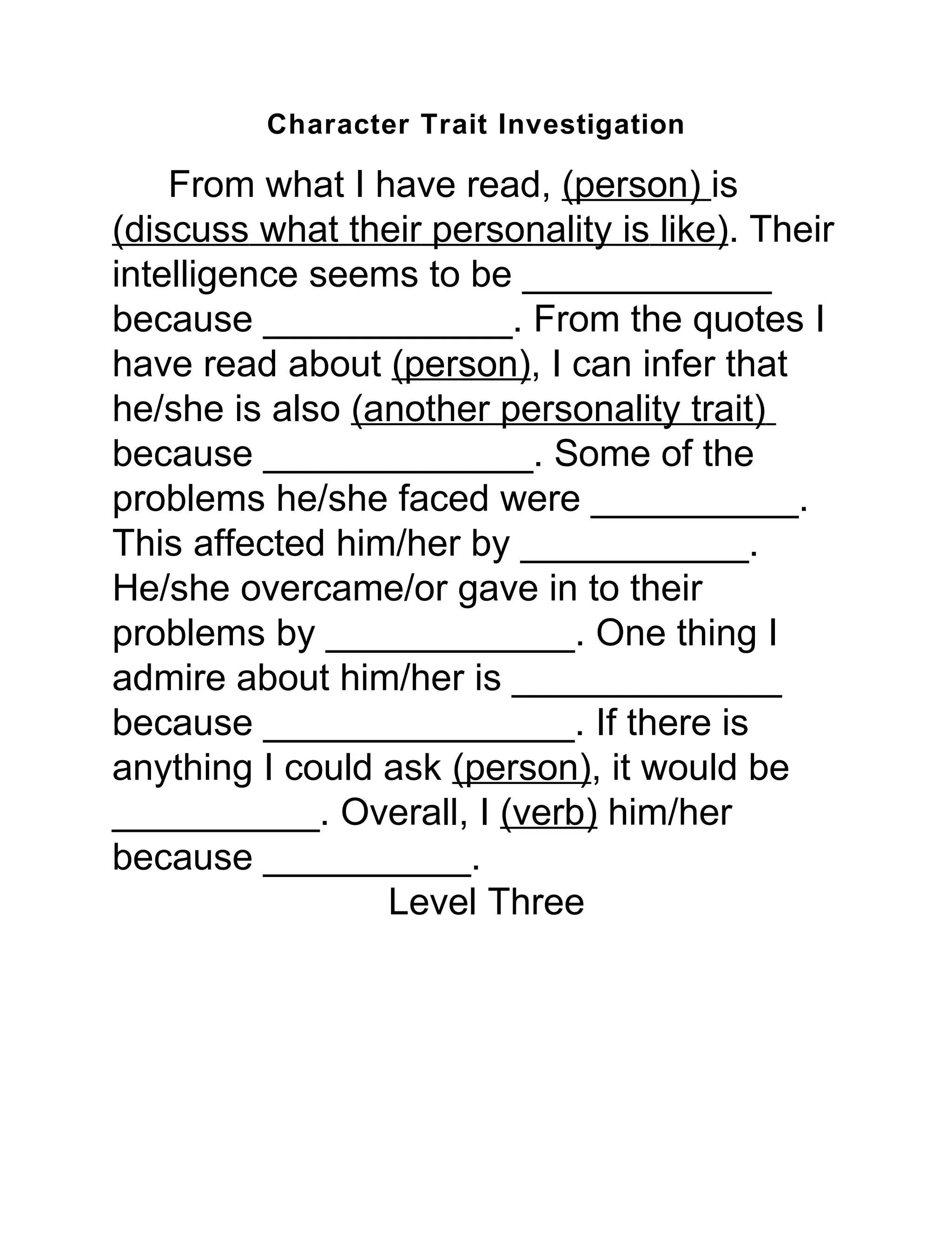 Character trait investigation | PDF