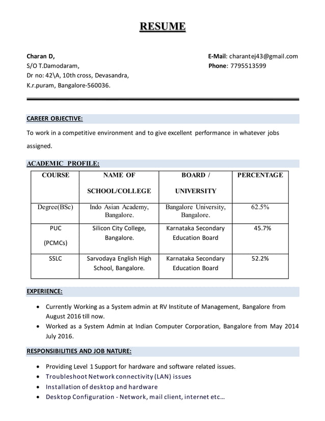 Resume Writing sample | DOCX