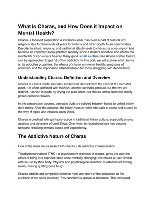 Charas Addiction: Effects on Mental Health, Risks & Awareness | PDF