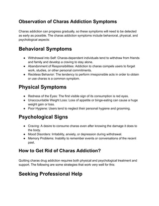 Charas Addiction: Effects on Mental Health, Risks & Awareness | PDF