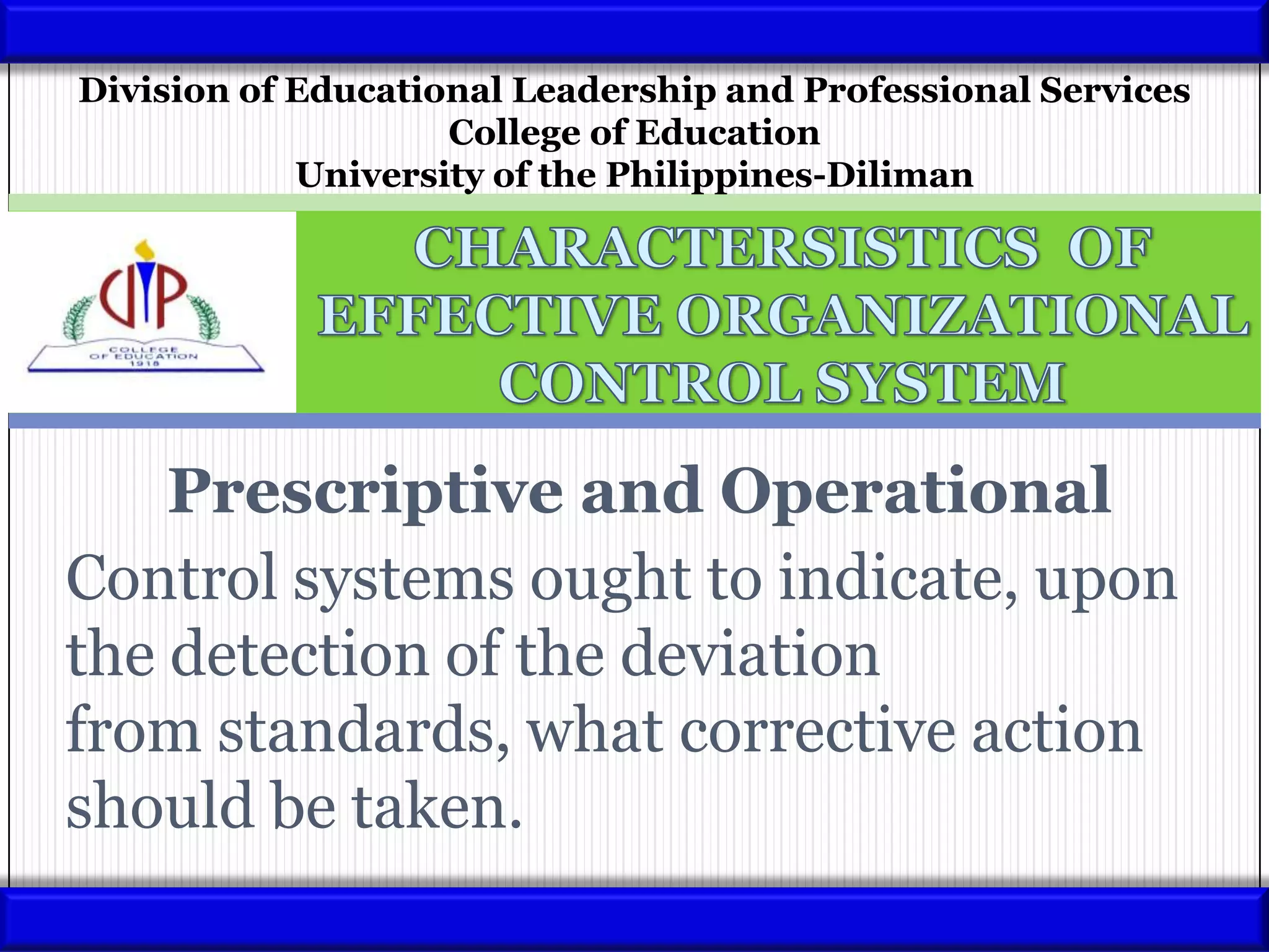 Charateristics of effective control system | PPTX