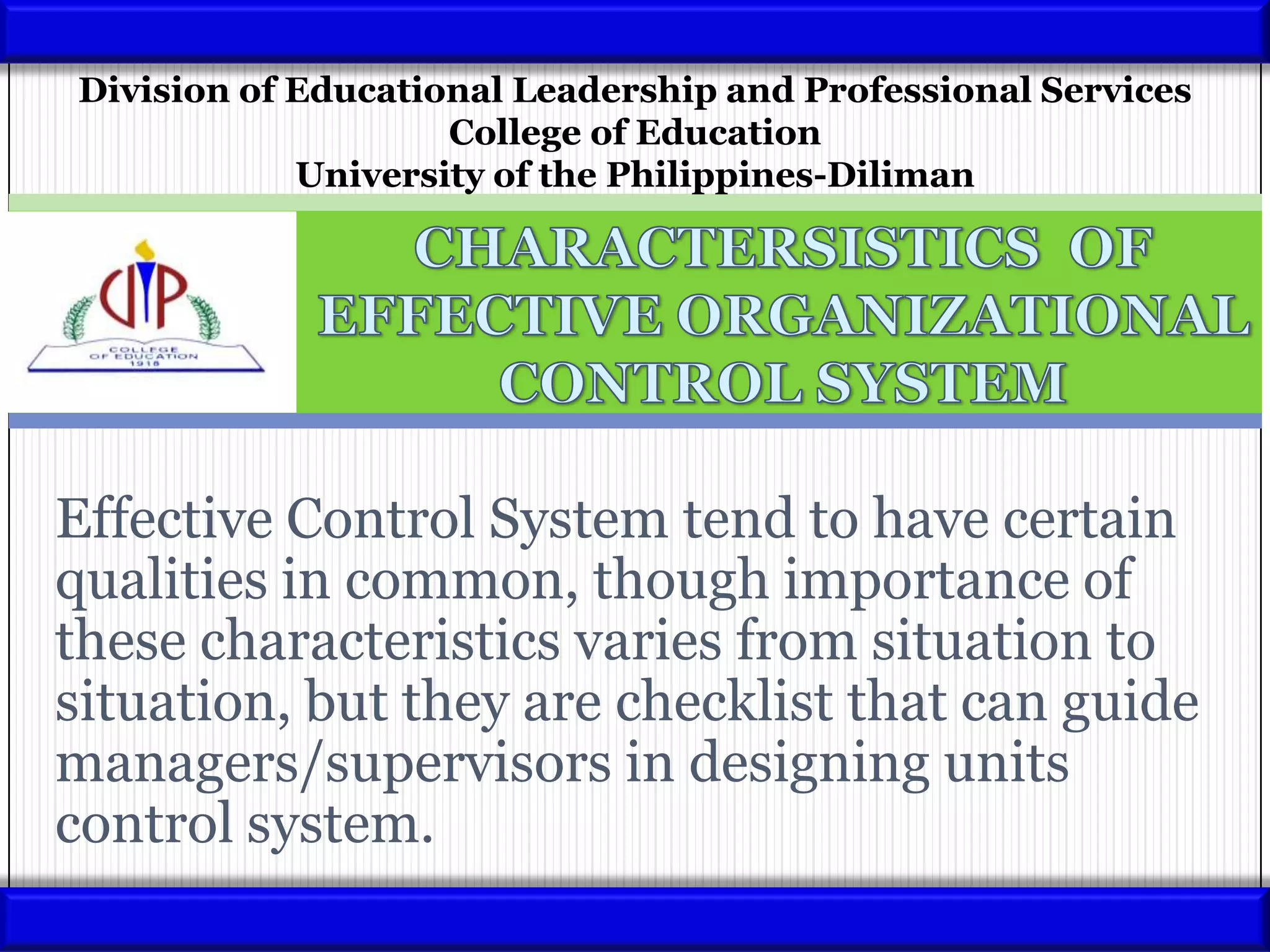 Charateristics of effective control system | PPTX