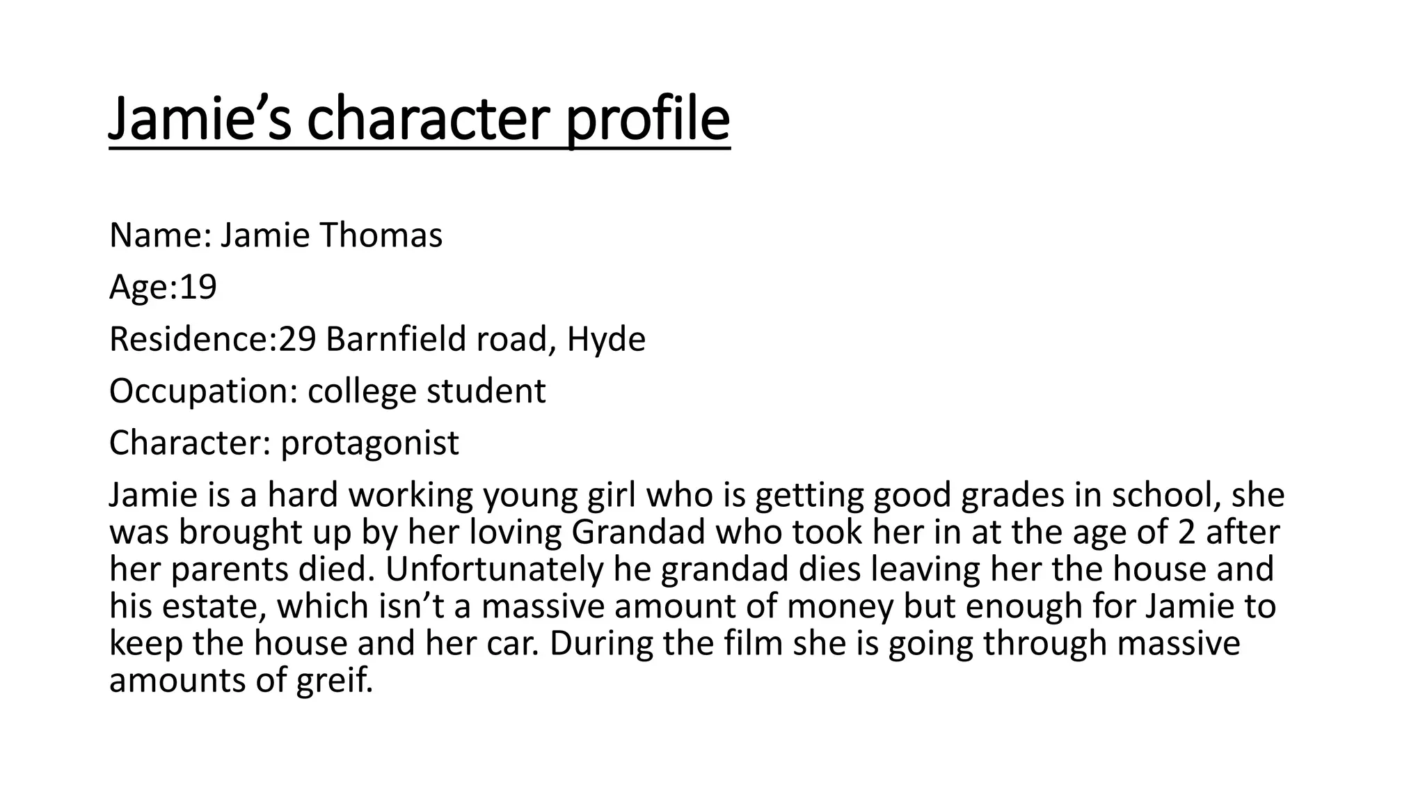 costume and characeter profile | PPT