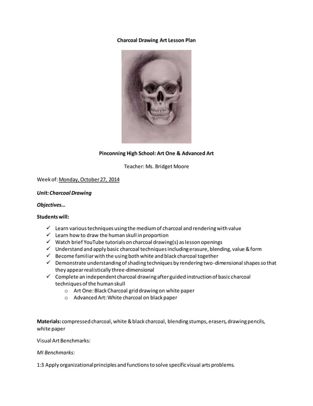 Charcoal drawing art lesson plan | DOCX | Drawing and Sketching | Arts ...