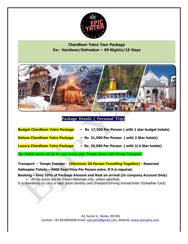 Chardham Yatra Tour Package - Ex - Haridwar - 9 Nights 10 Days.pdf - Mr B Patel.pdf | Bed ...