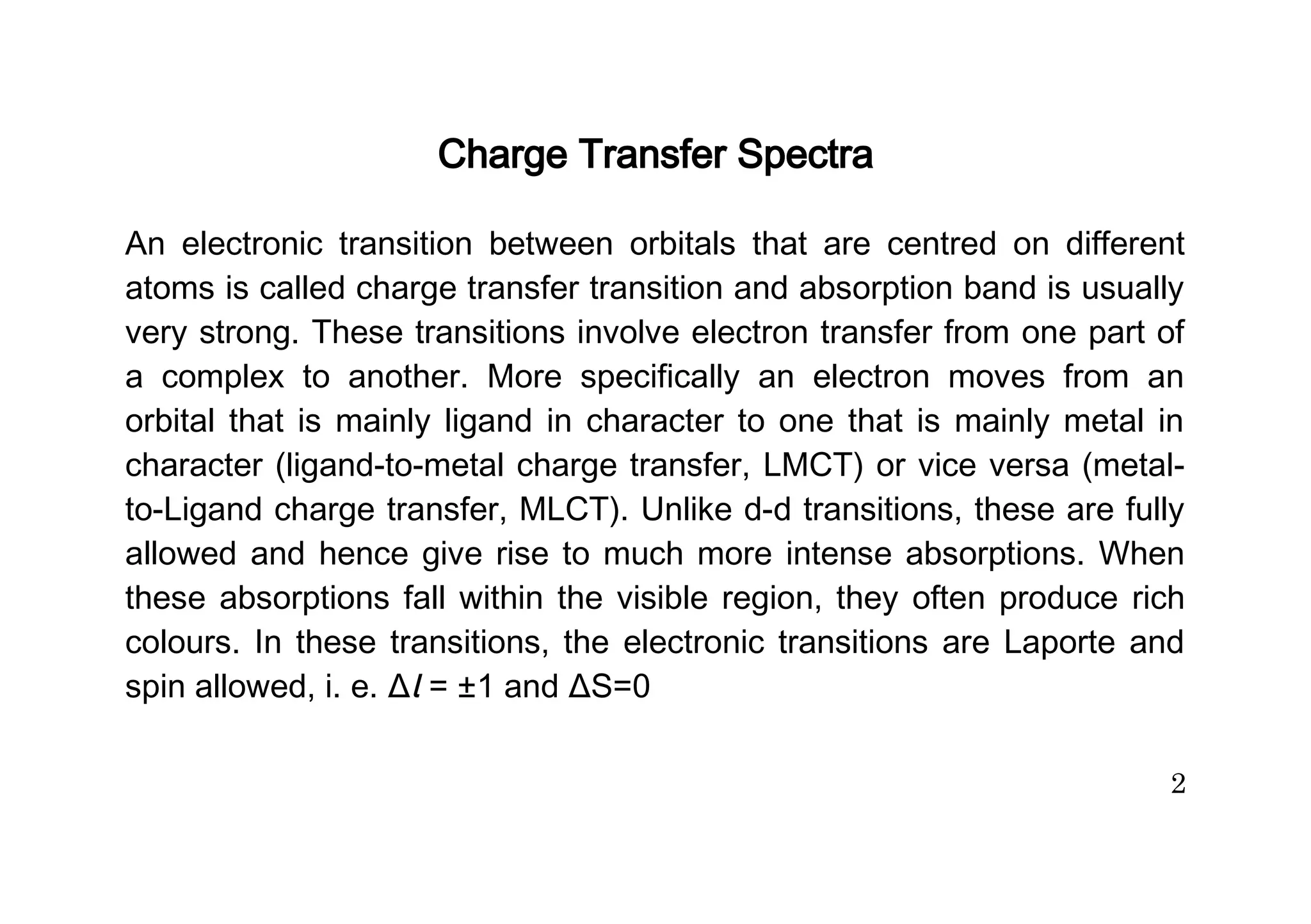 Charge-Transfer-Spectra. metal to metal, metal to ligand | PDF