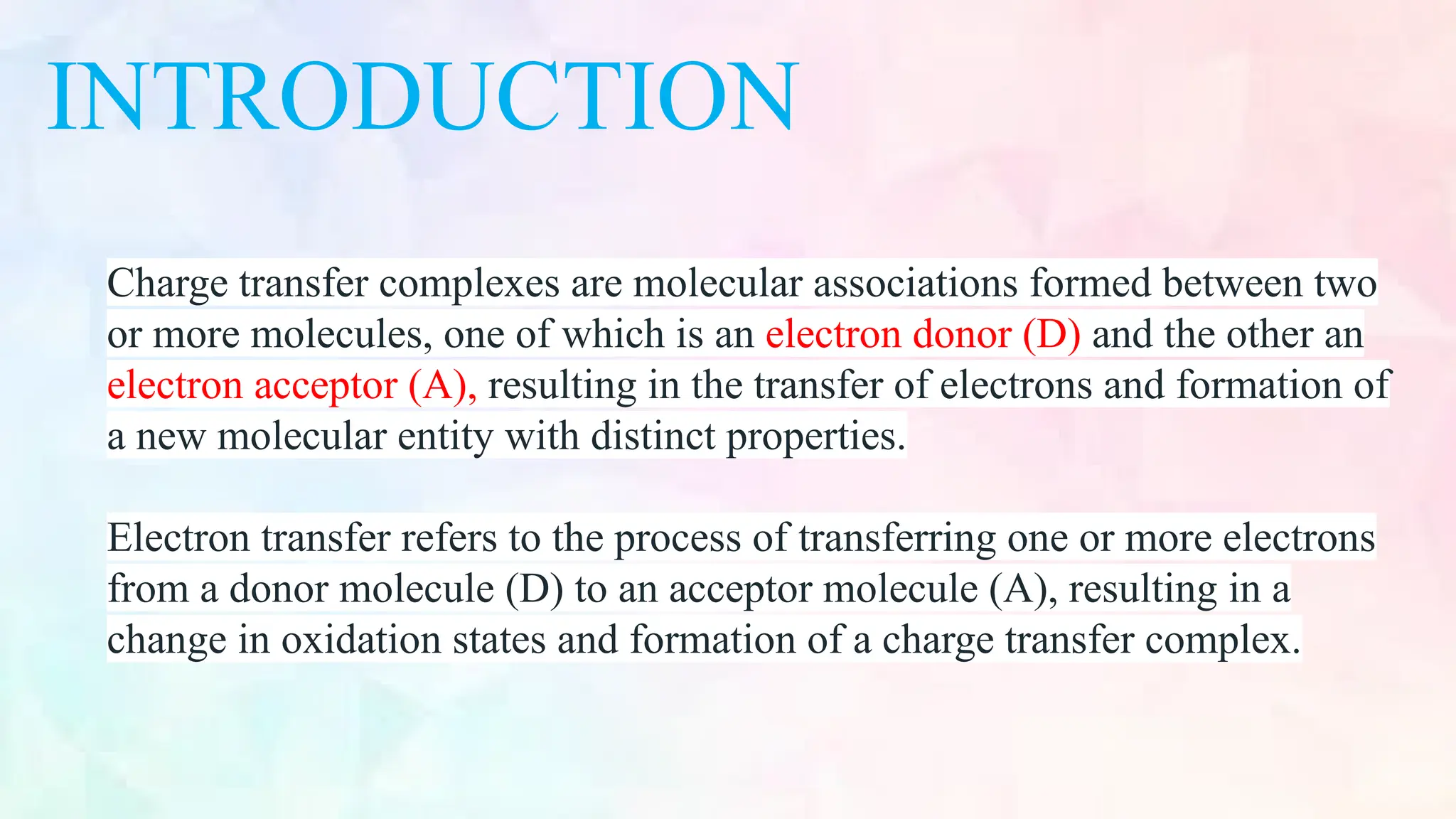 CHARGE TRANSFER COMPLEXES by the book of solid state chemistry | PPTX