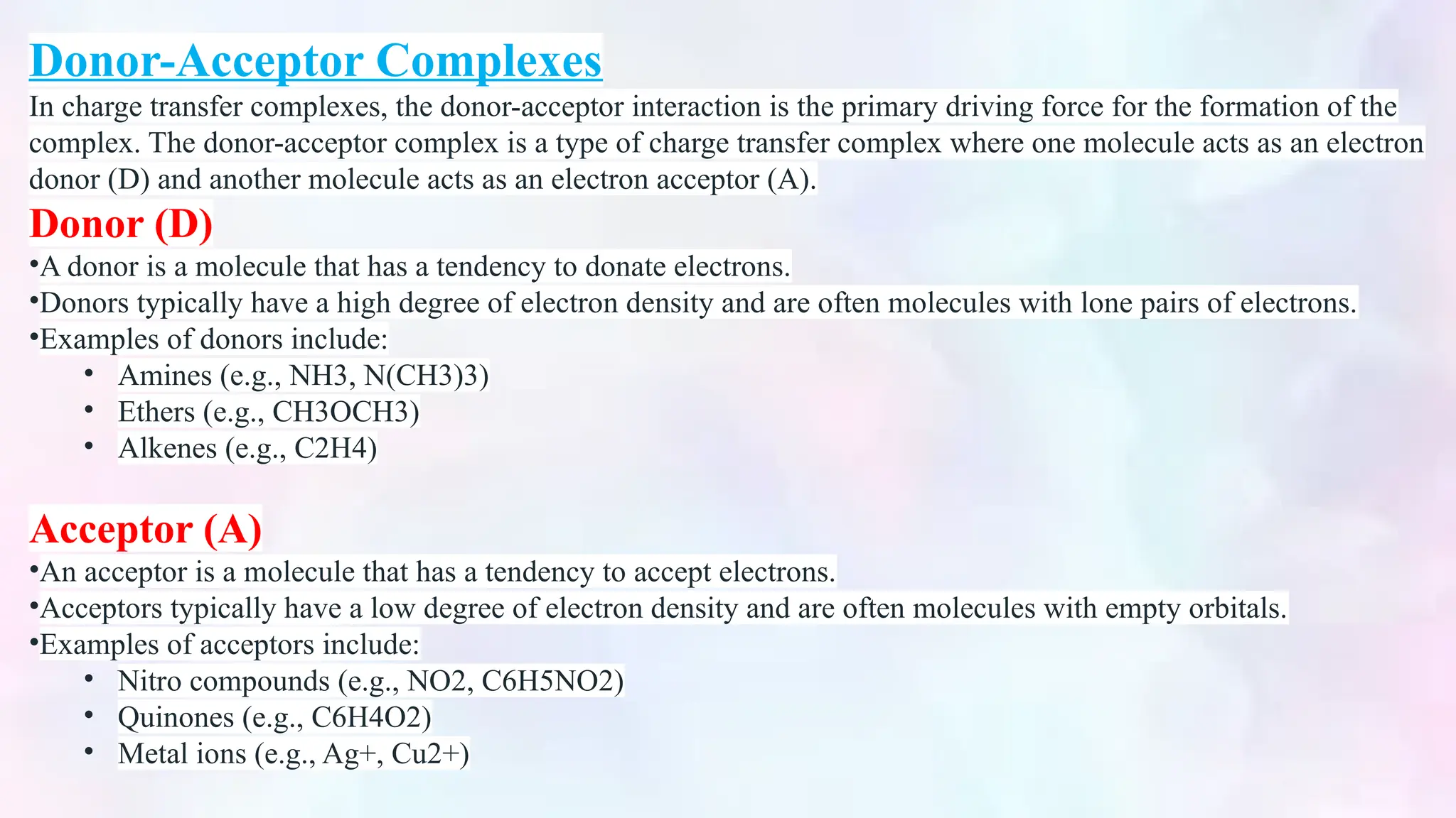CHARGE TRANSFER COMPLEXES by the book of solid state chemistry | PPTX