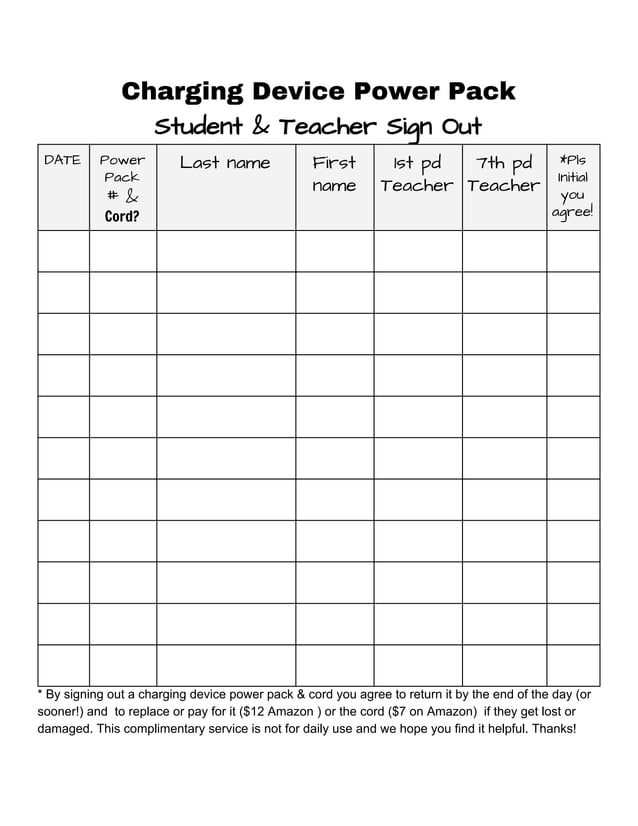 Charging Device Sign Out | PDF