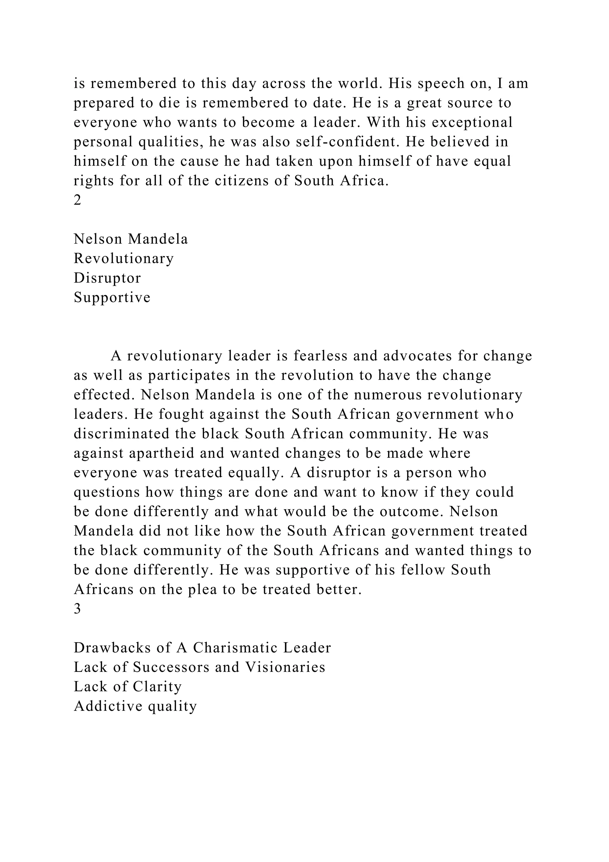 Charismatic LeaderDefinitionCharacteristics Nelson Mandela.docx