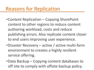 SharePoint replication | PPTX | Databases | Computer Software and Applications