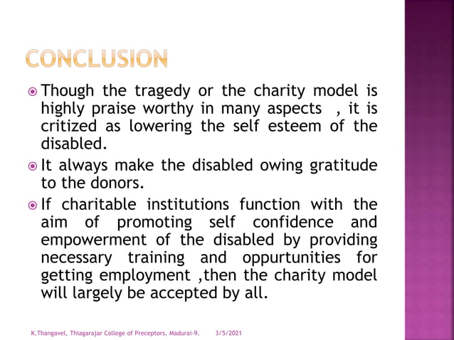 CHARITY MODEL OF DISABILITY | PPTX | Government Support and Welfare ...