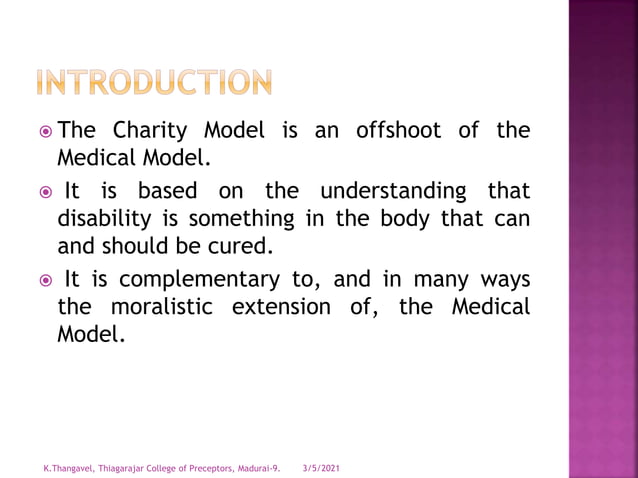 CHARITY MODEL OF DISABILITY | PPTX | Government Support and Welfare ...