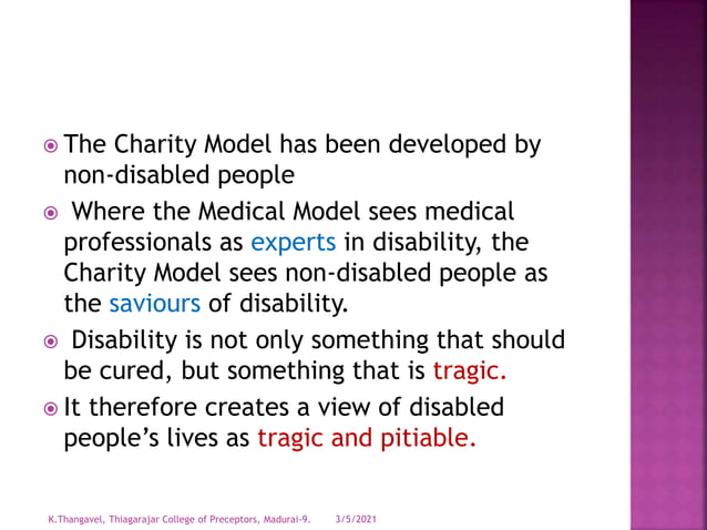 CHARITY MODEL OF DISABILITY | PPTX | Government Support and Welfare ...