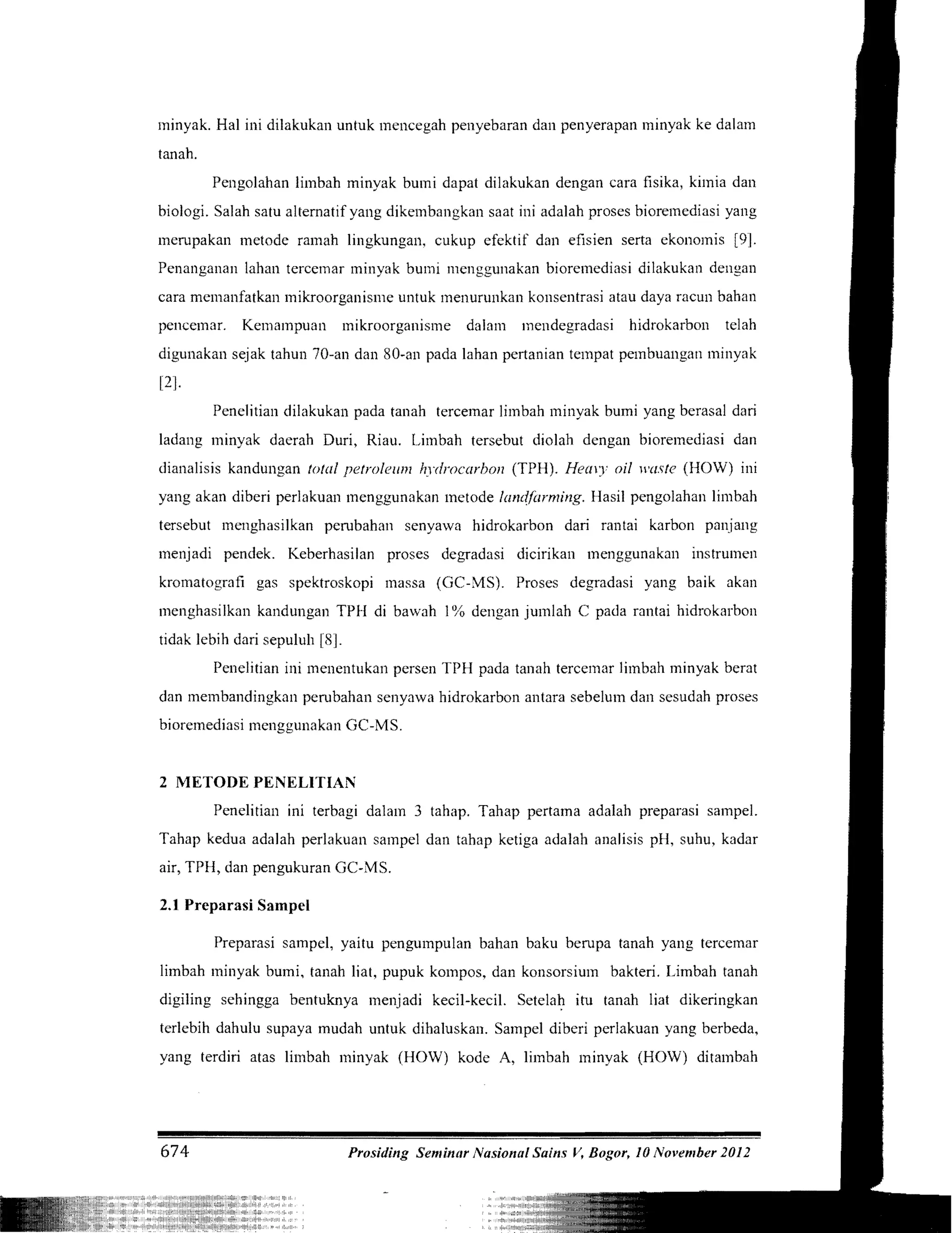 BIOREMEDIASI SENYAWA HIDROKARBON PADA TANAH TERCEMAR LIMBAH MINYAK BERA ...