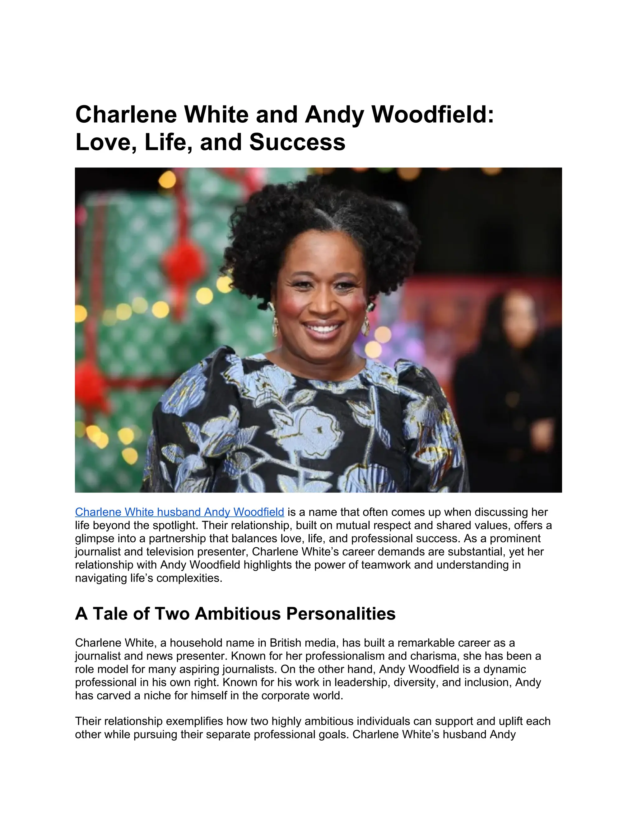 Charlene White and Andy Woodfield: Love, Life, and Success | DOCX