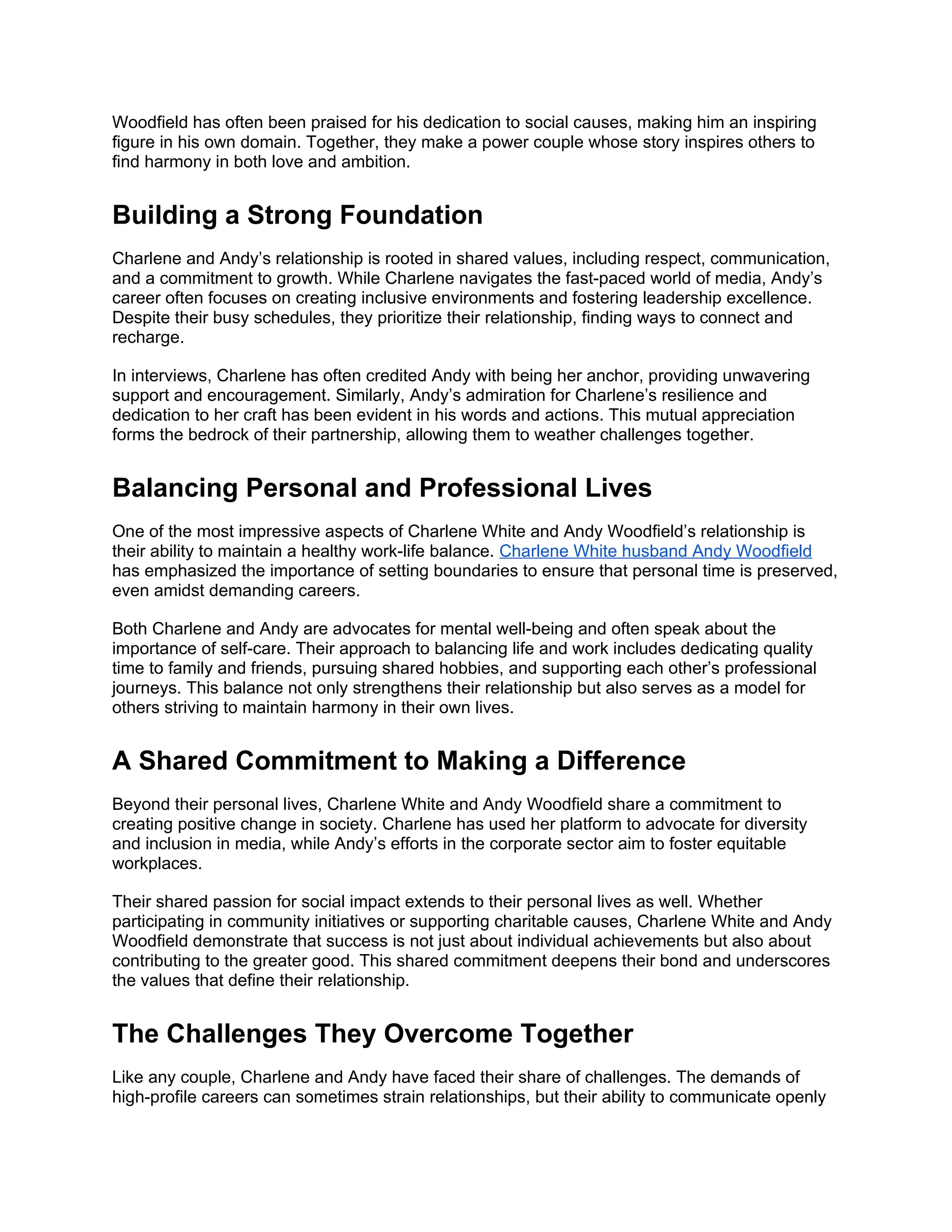 Charlene White and Andy Woodfield: Love, Life, and Success | DOCX