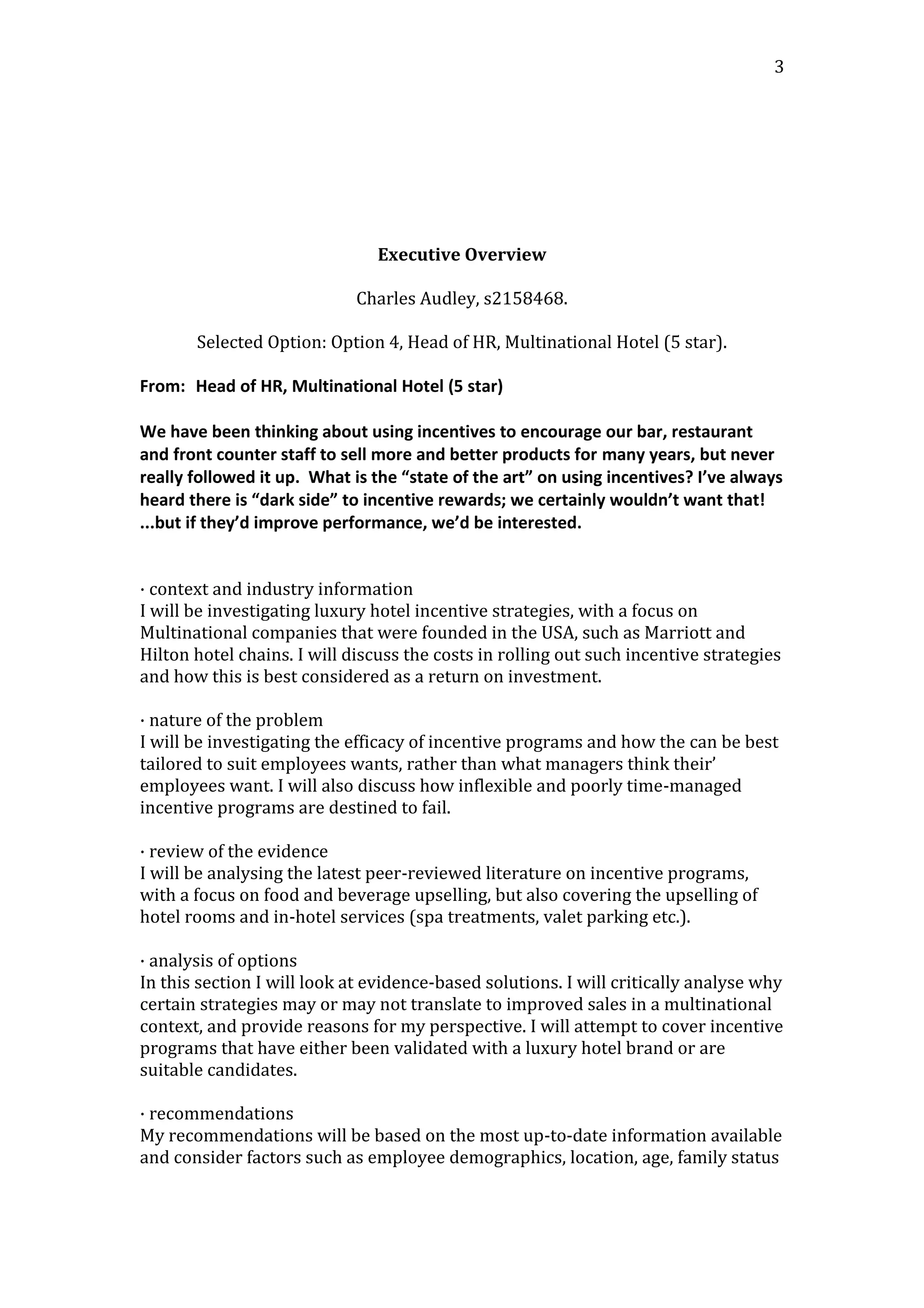 Evaluating Incentive Programs in 5 star hotel settings | DOCX