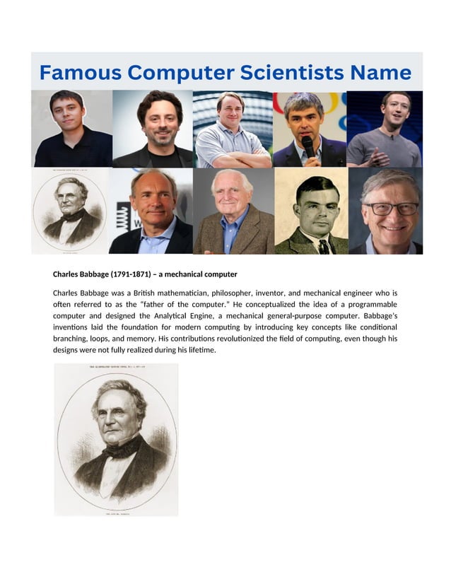 World Famous Computer Scientist Name and Their Inventions | DOCX