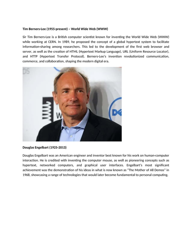 World Famous Computer Scientist Name and Their Inventions | DOCX