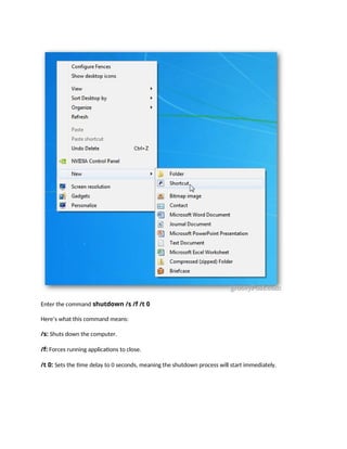Shortcut Key For Shutdown Windows Systems | DOCX | Operating Systems ...