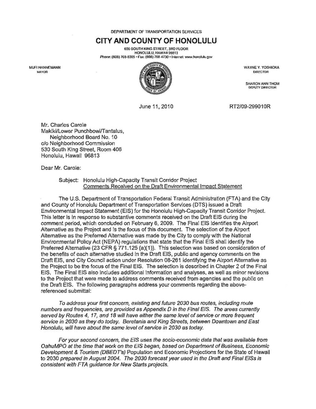 Charles Carole Letter to DTS | PDF