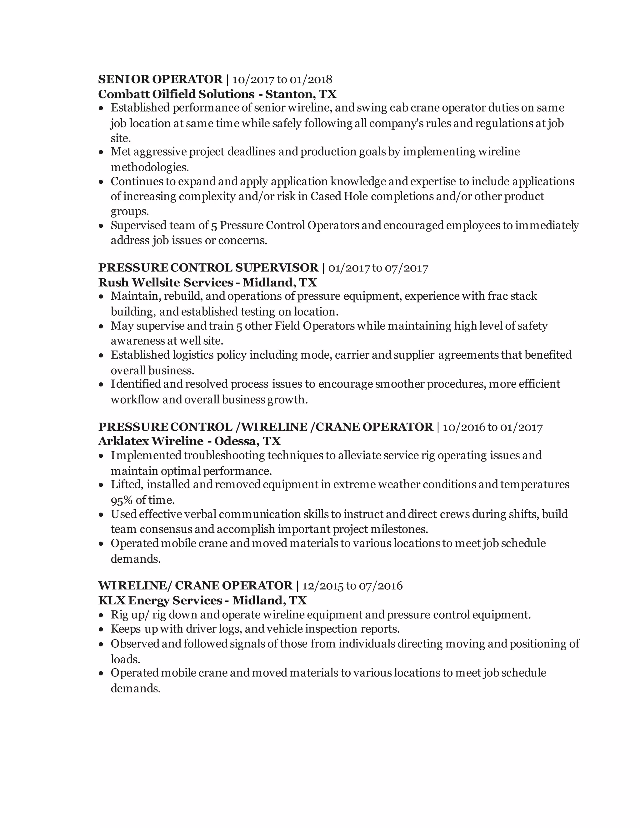 Charles Carter's Wireline Operator Resume 2020 | DOCX