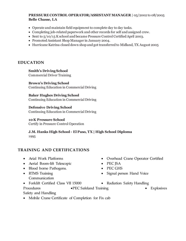 Charles Carter's Wireline Operator Resume 2020 | DOCX | Logistics ...