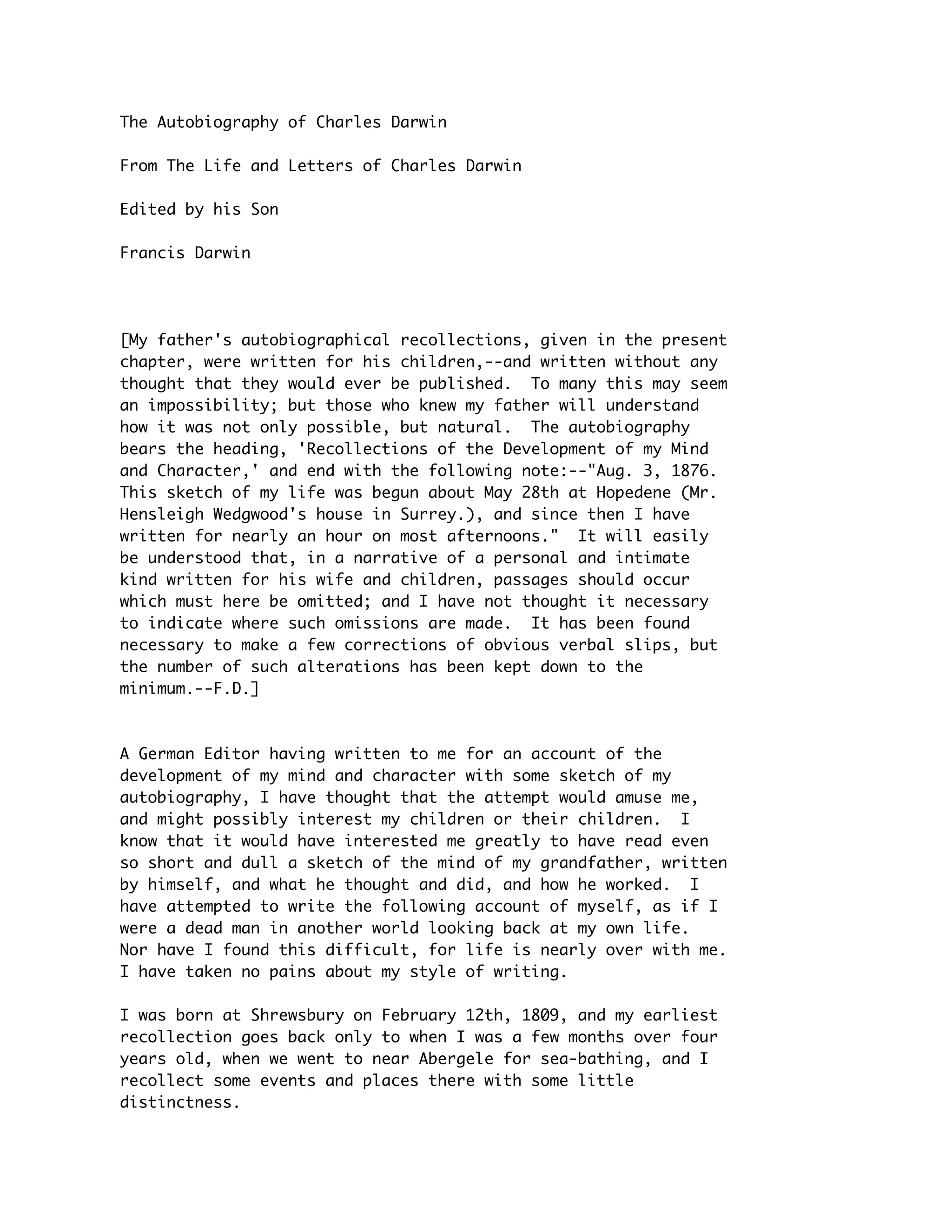 Charles darwin autobiographhy | PDF