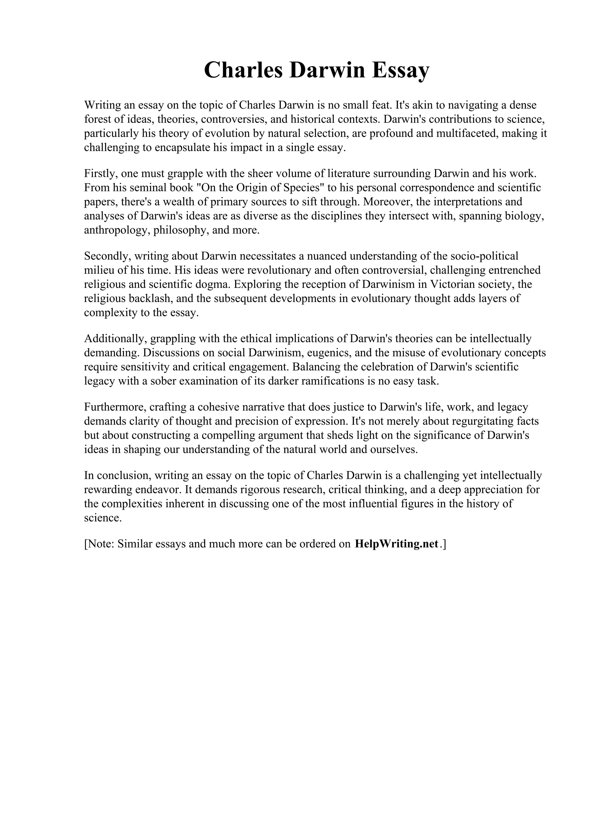 Charles Darwin Essay. PPT - Final Stretch! Who was Charles Darwin? HW: Begin Evolution Study ...