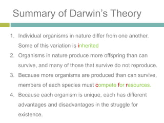 Theory Of Evolution of Natural Selection by DARWIN | PPTX