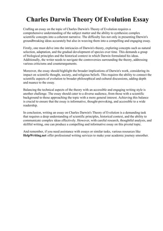 Charles Darwin Theory Of Evolution Essay | PDF