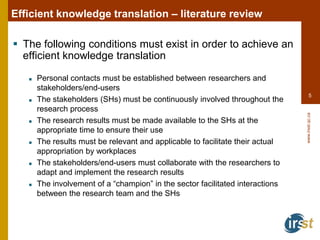 Establishing drivers to facilitate Knowledge translation in the OHS ...