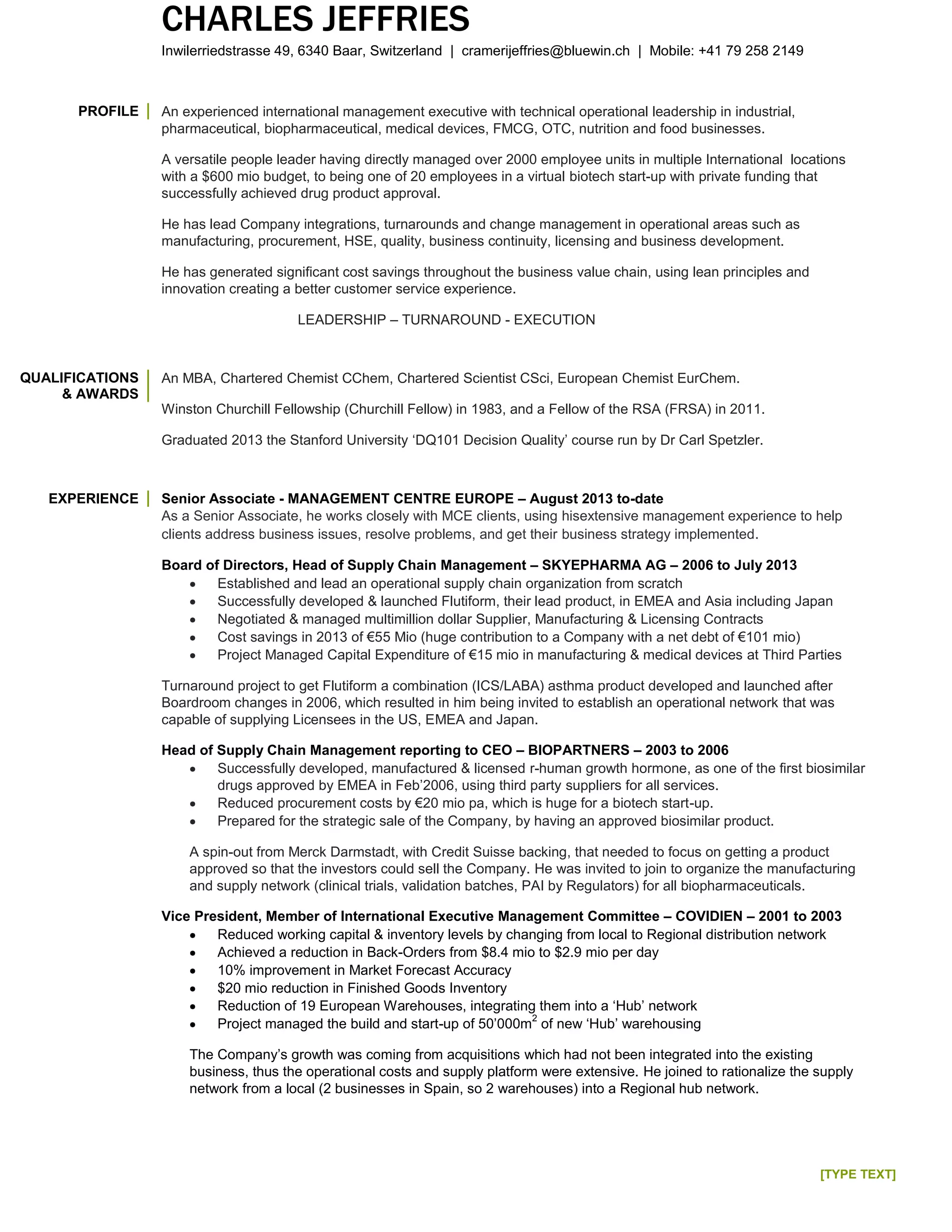 Charles Jeffries CV2014 | PDF