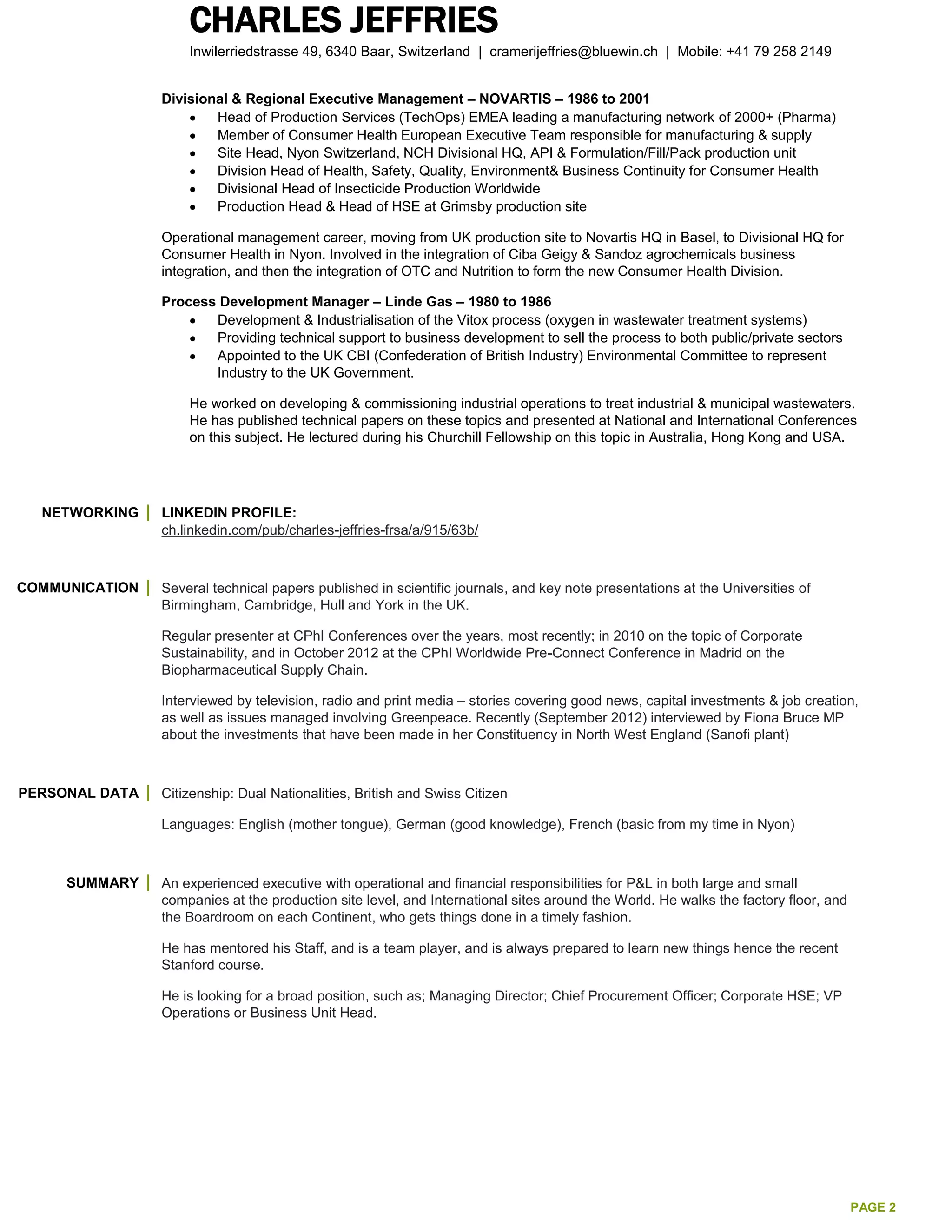 Charles Jeffries CV2014 | PDF