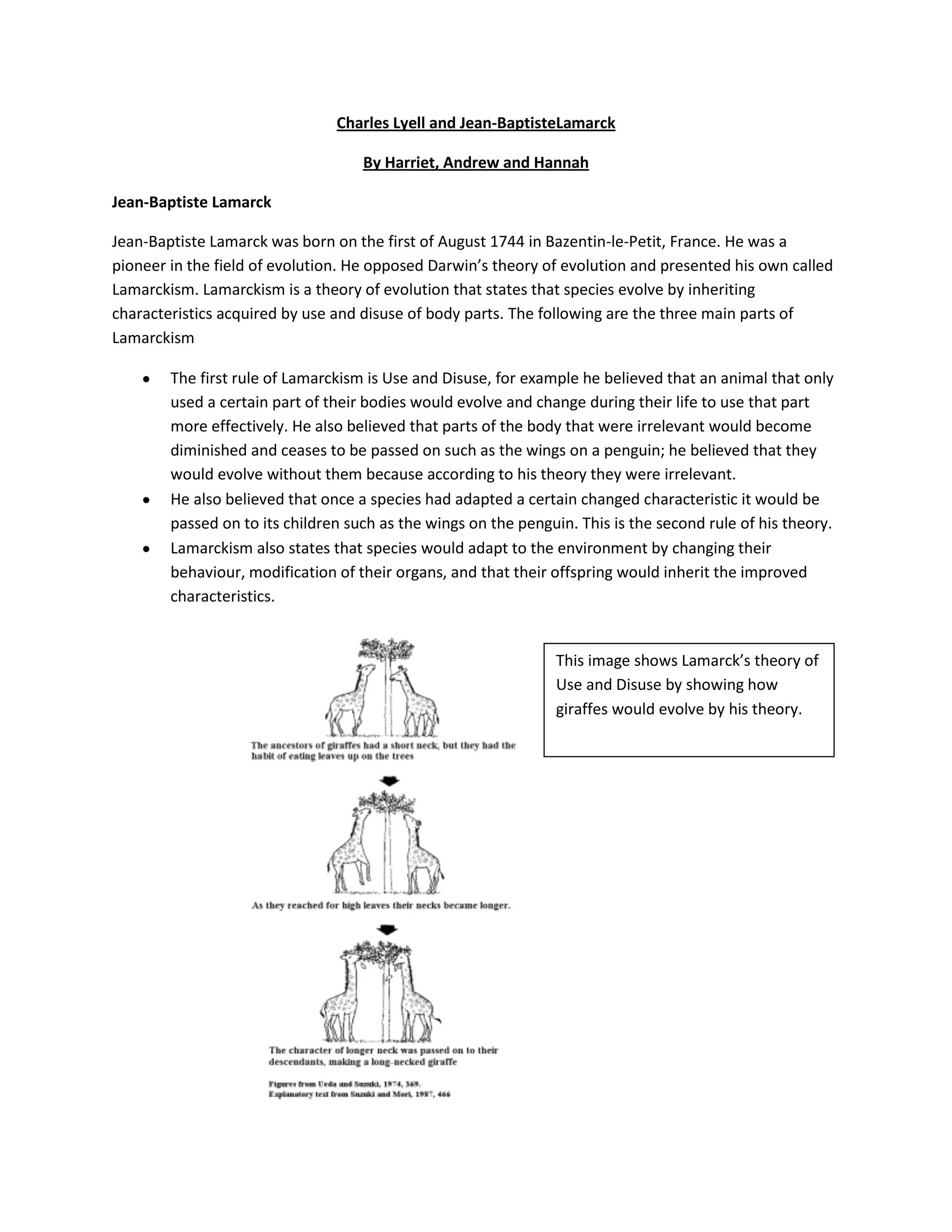 Charles lyell and jean baptiste lamarck | DOCX