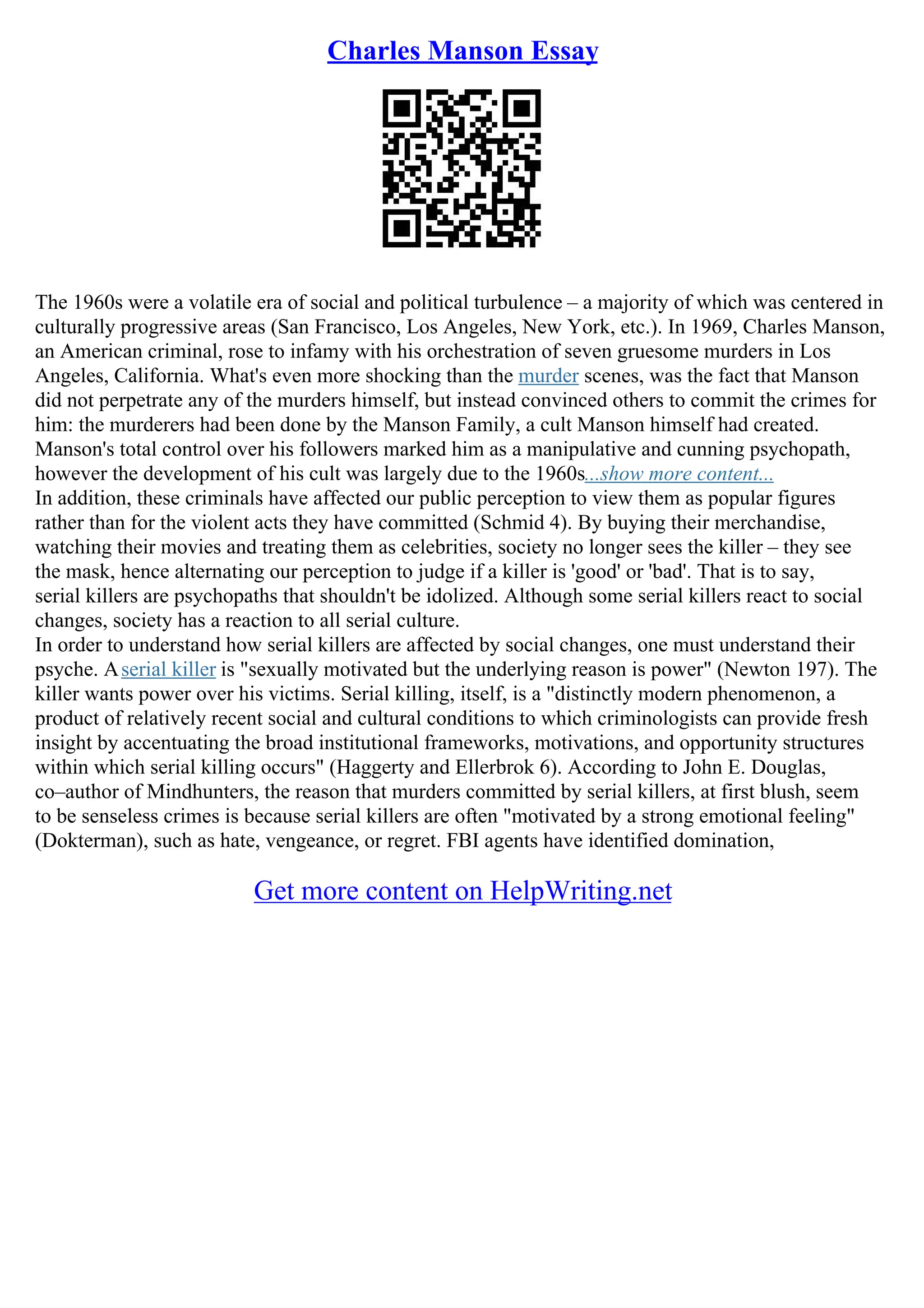 Charles Manson Essay | PDF