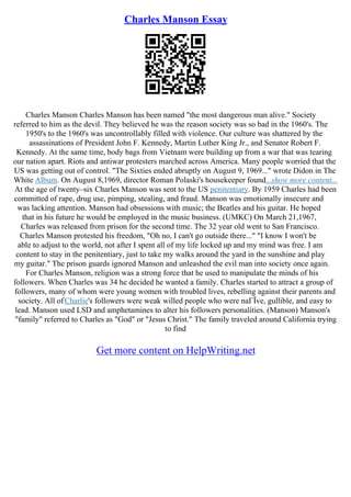 Charles Manson Essay | PDF