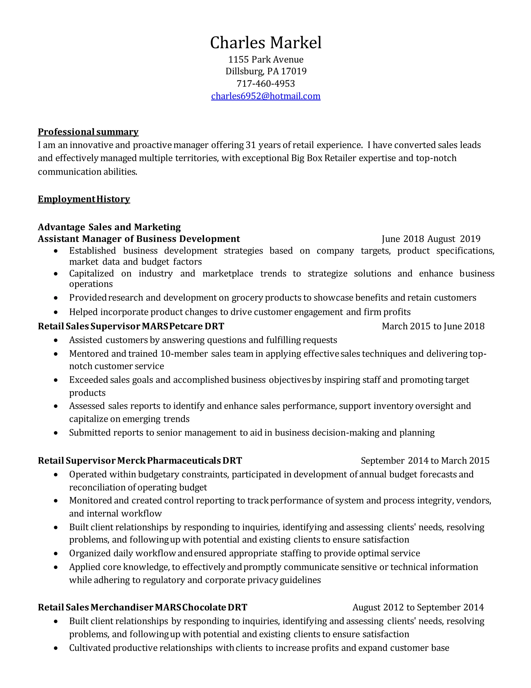 Charles markel 2019 resume (1) | PDF