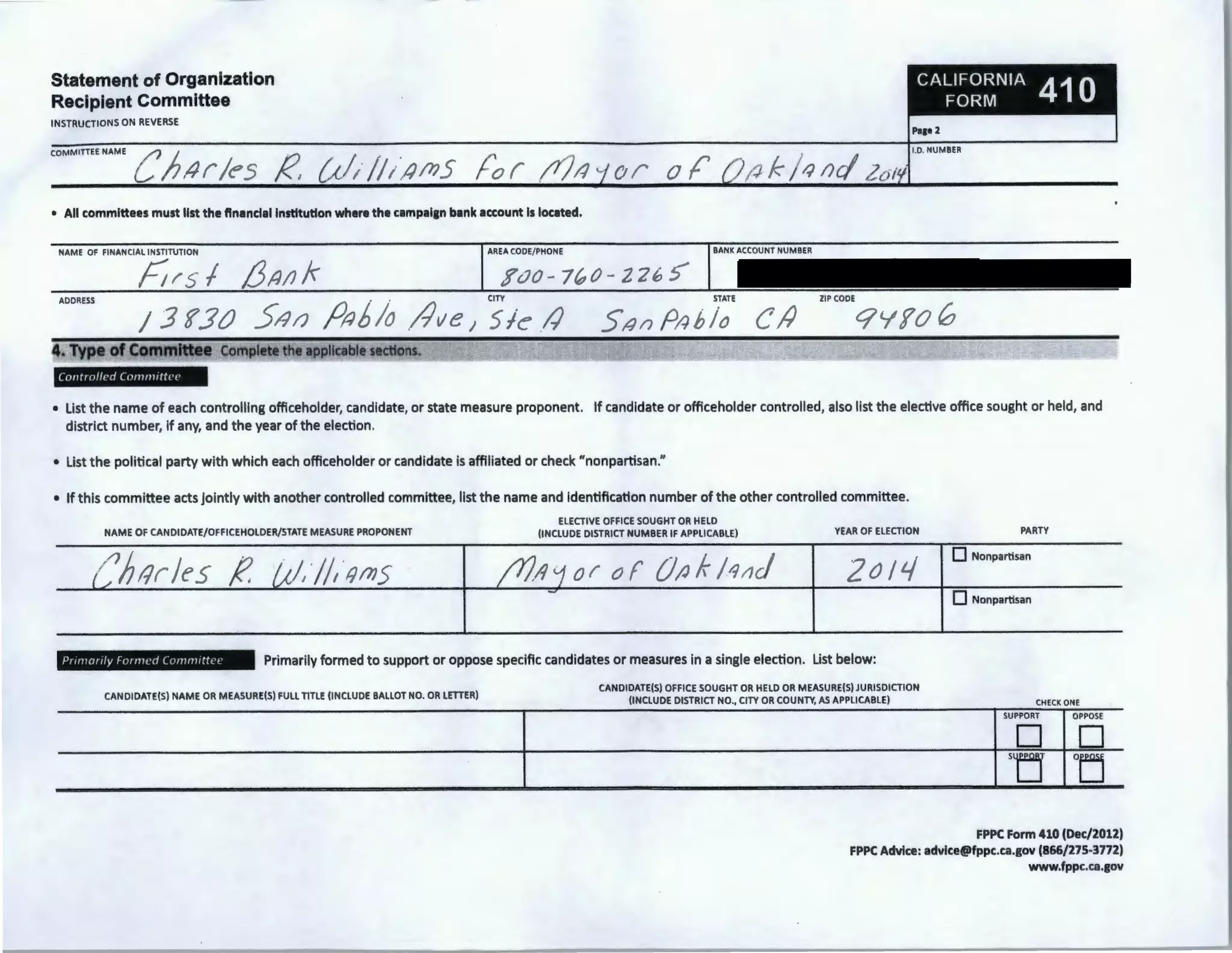 Charles Williams FPPC Form 410 | PPT