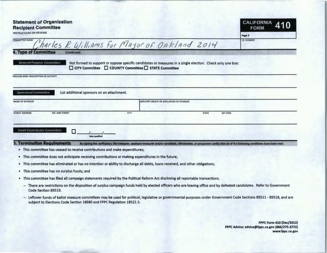 Charles Williams FPPC Form 410 | PPT